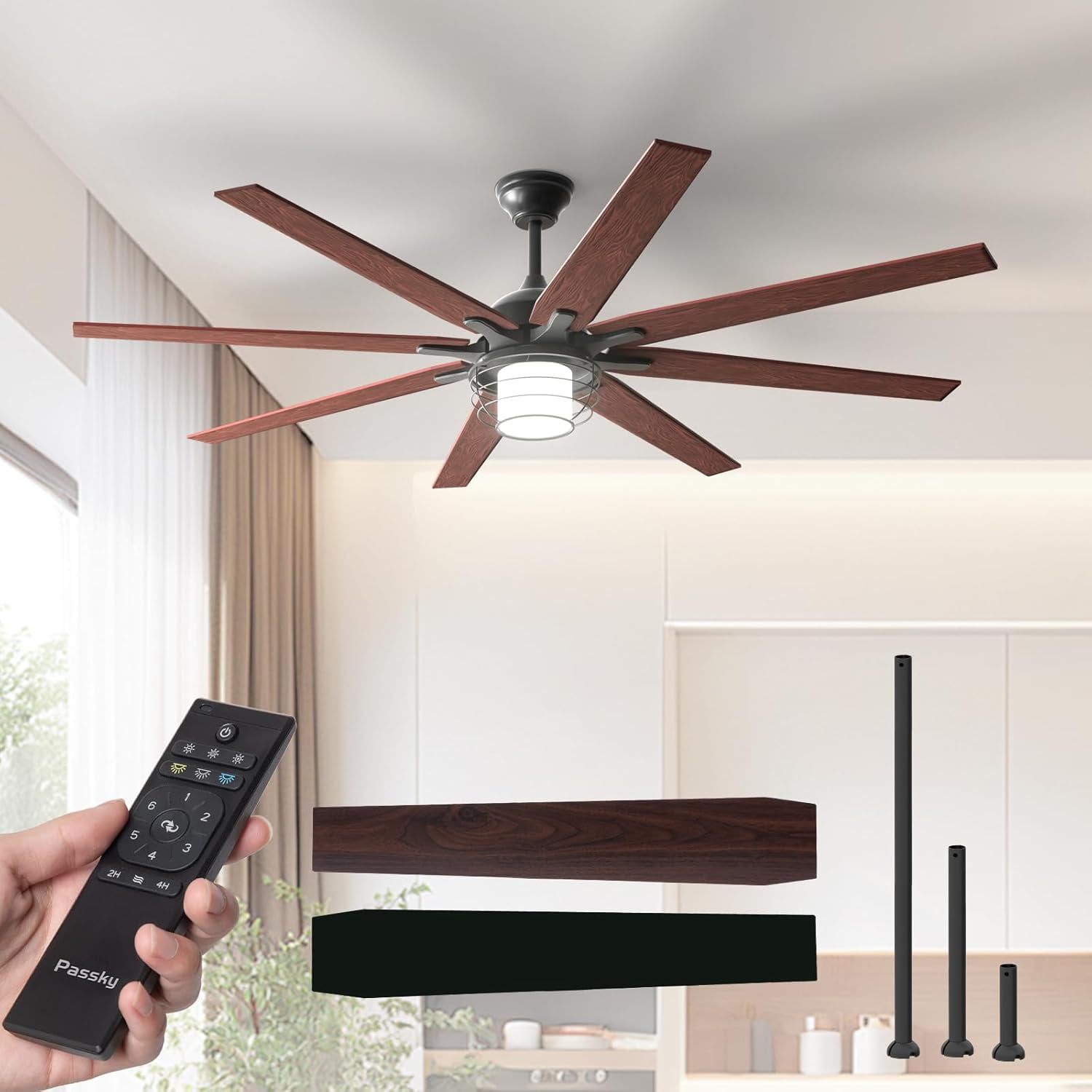 Ceiling Fans with Lights, 72 inch Black Ceiling Fan with Light and ...
