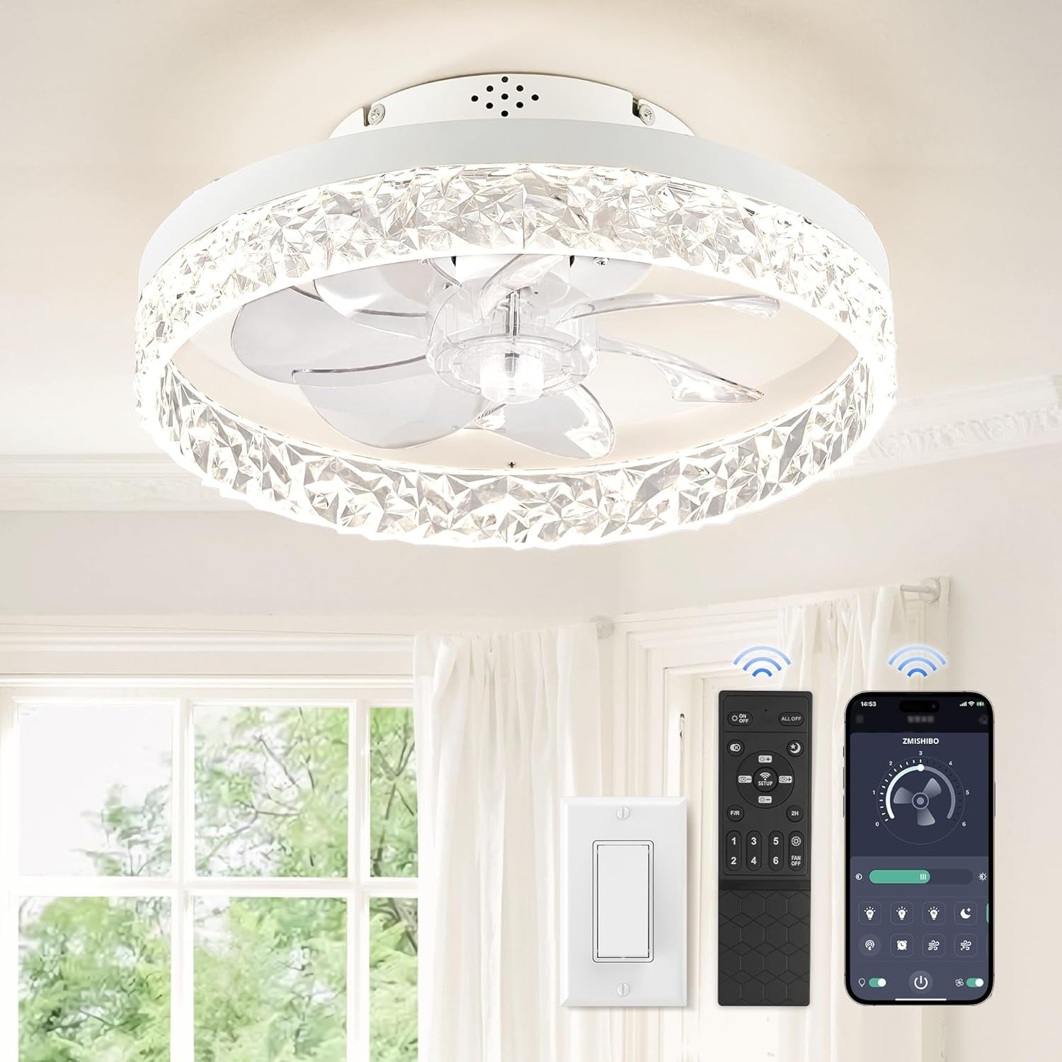 Ceiling Fans with Lights, Low Profile Ceiling Fan with Light and Remote ...