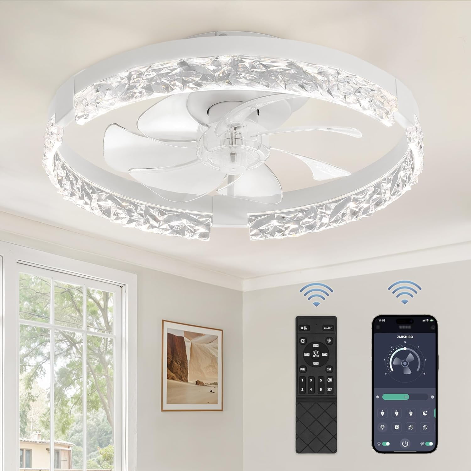 Ceiling Fans with Lights and Remote, 18 Inch Flush Mount Fan Light, 6 ...