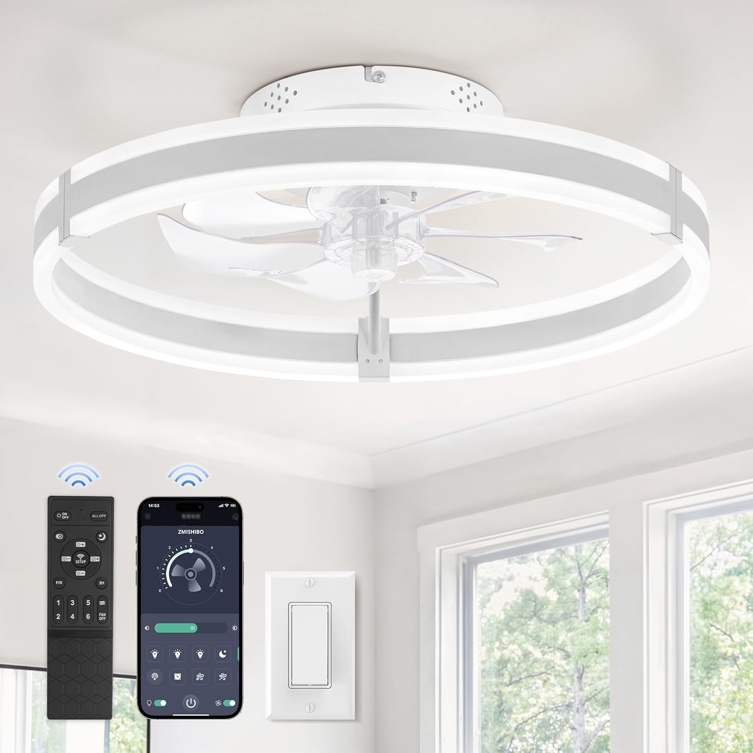 Ceiling Fans with Lights and Remote, 19.7'' Low Profile Ceiling Fan ...