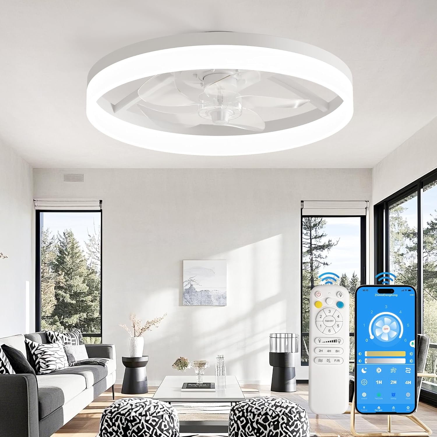 Ceiling Fans with Lights and Remote, 20 Inch Black Low Profile ...
