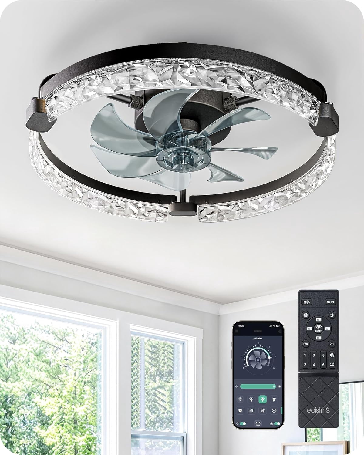 Ceiling Fans with Lights and Remote, 20'' Low Profile Ceiling Fan, 3000 ...