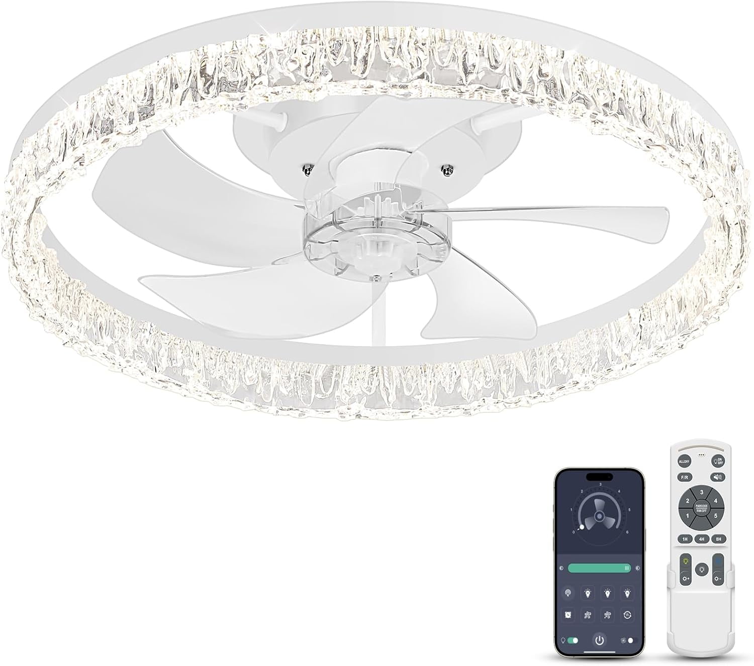 Ceiling Fans with Lights and Remote, 20'' Low Profile Ceiling Fan APP ...