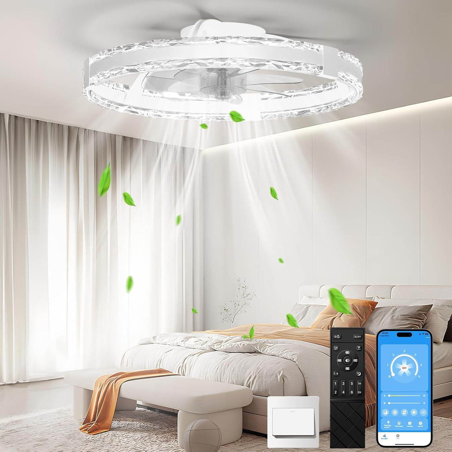 Ceiling Fans with Lights and Remote, 20'' Low Profile Flush Mount ...