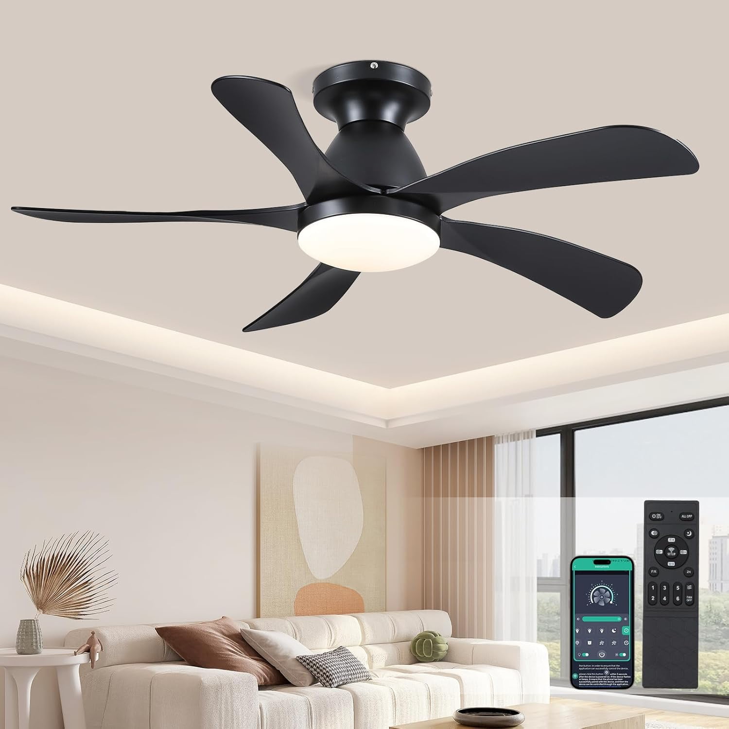 Ceiling Fans with Lights and Remote, 42 Inch Black Ceiling Fan for ...