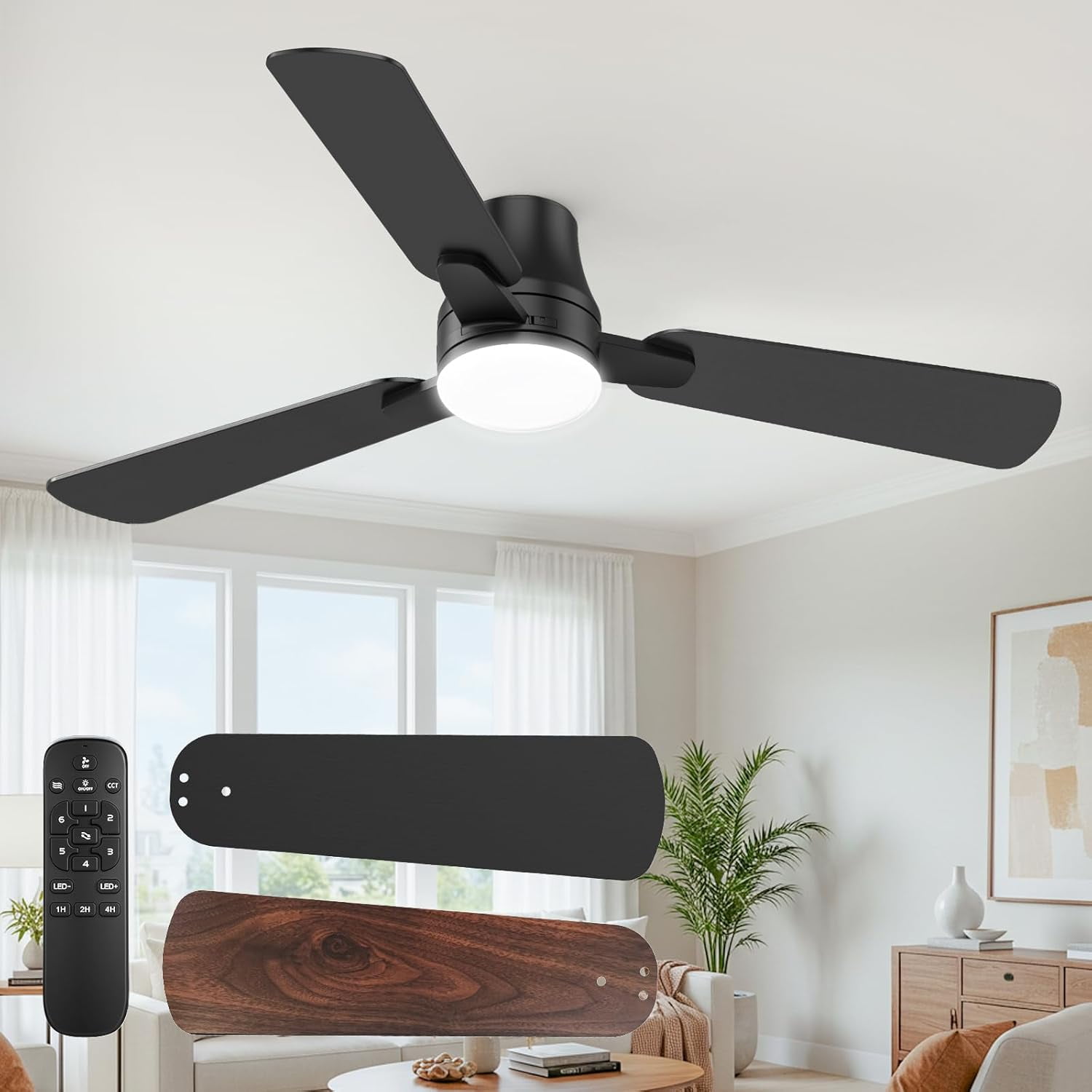Ceiling Fans with Lights and Remote: 42 Inch Modern Black Ceiling Fan ...