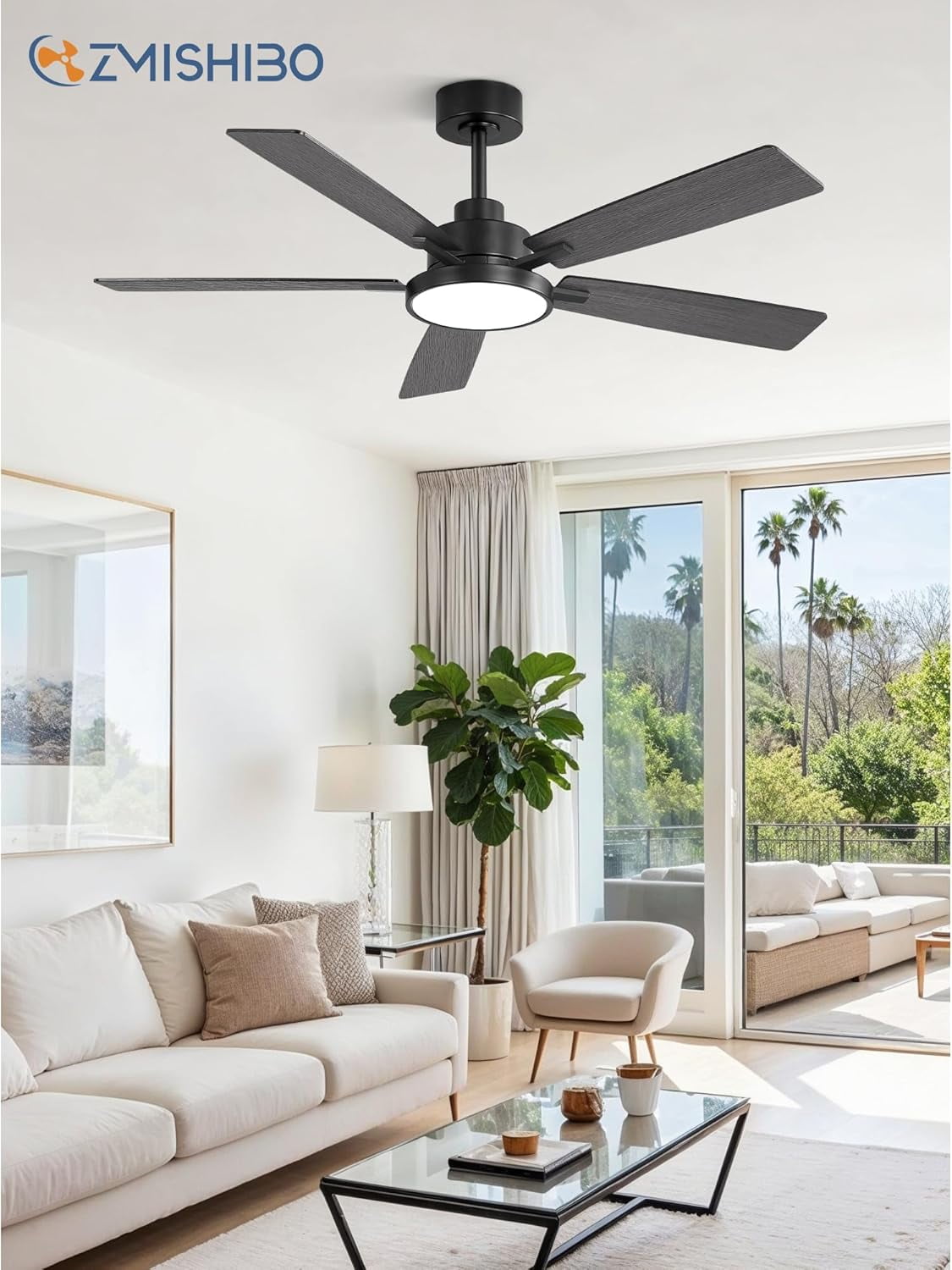 Ceiling Fans with Lights and Remote, 52 Inch Black Modern, with 24W ...