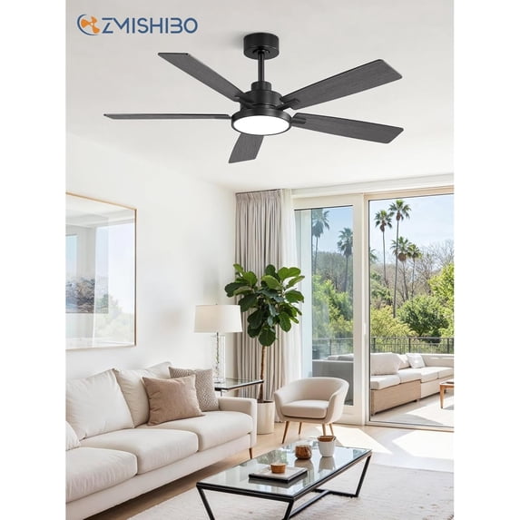 Ceiling Fans with Lights and Remote, 52 Inch Black Modern, with 24W ...