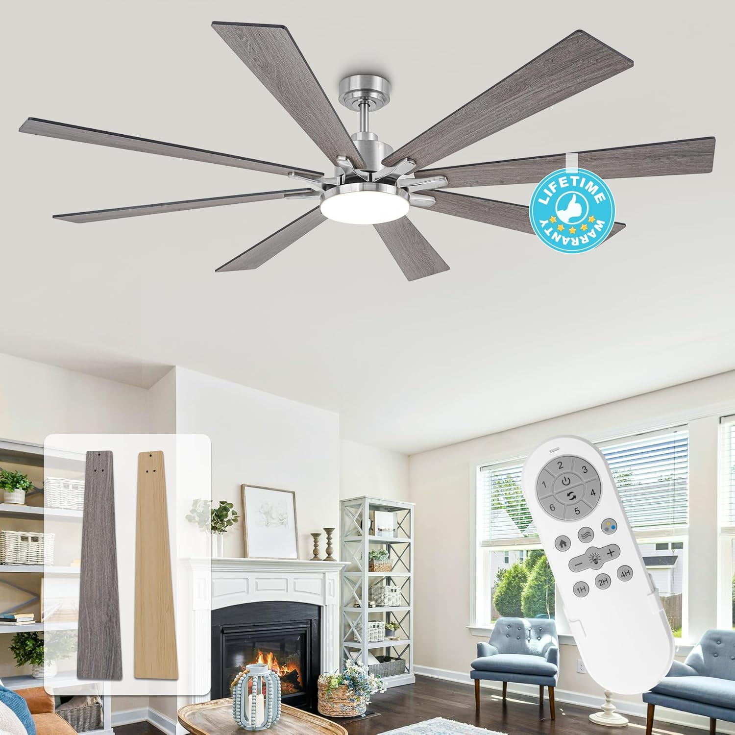 Ceiling Fans with Lights and Remote, 72 Inch Large Ceiling Fan with ...