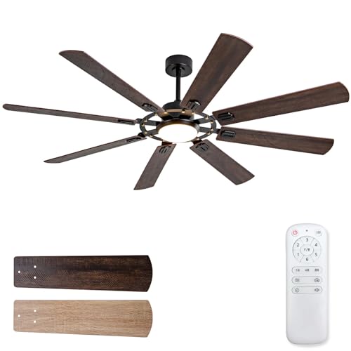 Ceiling Fans with Lights and Remote,72 inch Large Matte Black Ceiling ...