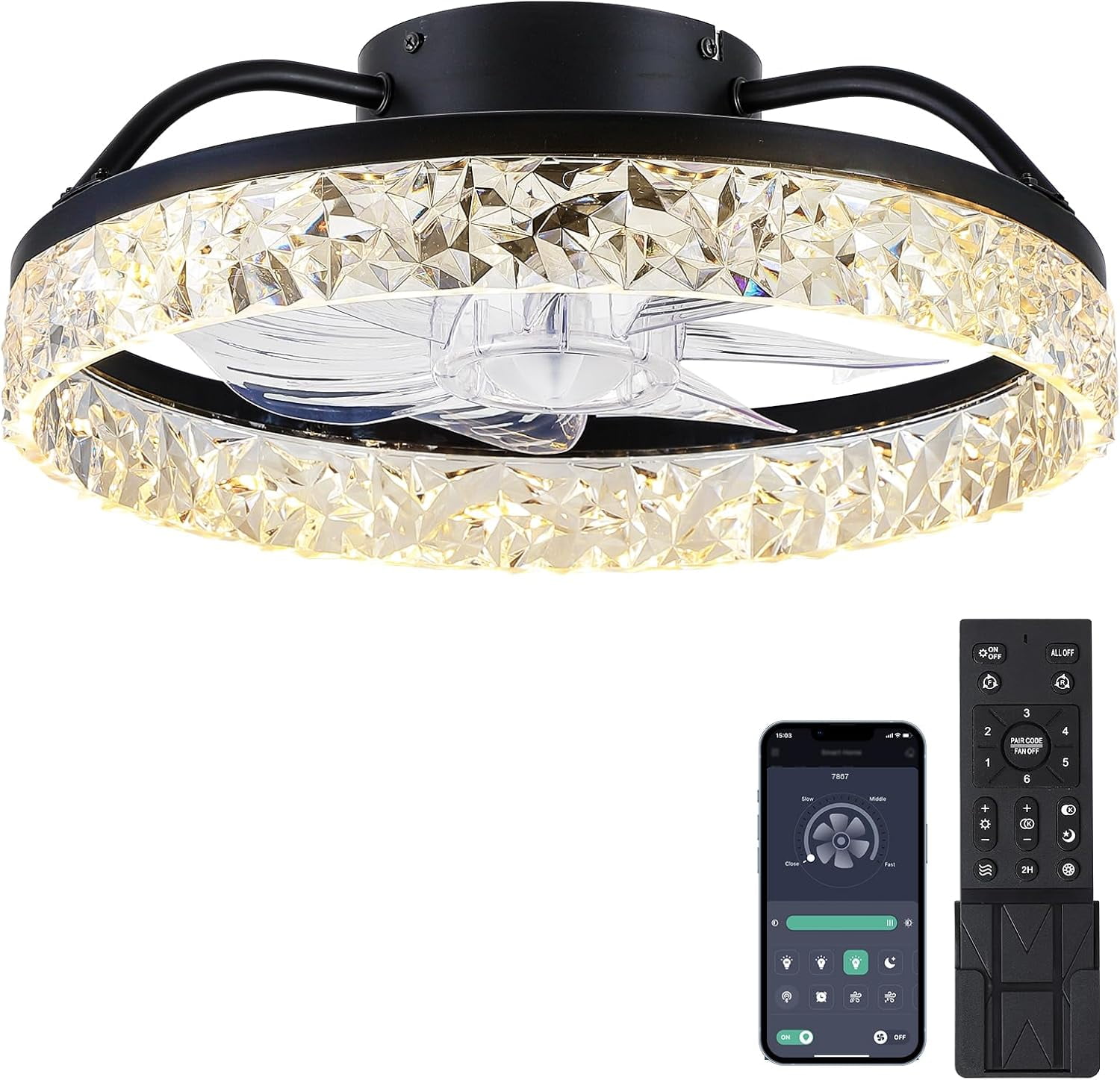 Ceiling Fans with Lights and Remote/APP Control, Modern Dimmable Low ...