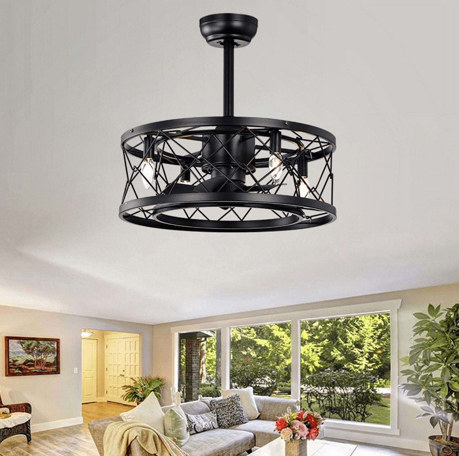 Ceiling Fans with Remote Control, 20" Flush Mount Ceiling Fan, Caged ...