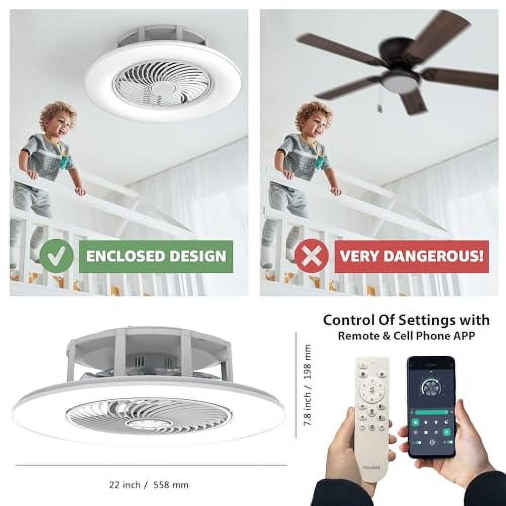 Ceiling Fans with Lights and Remote Control 22 inch with Ambient Light ...
