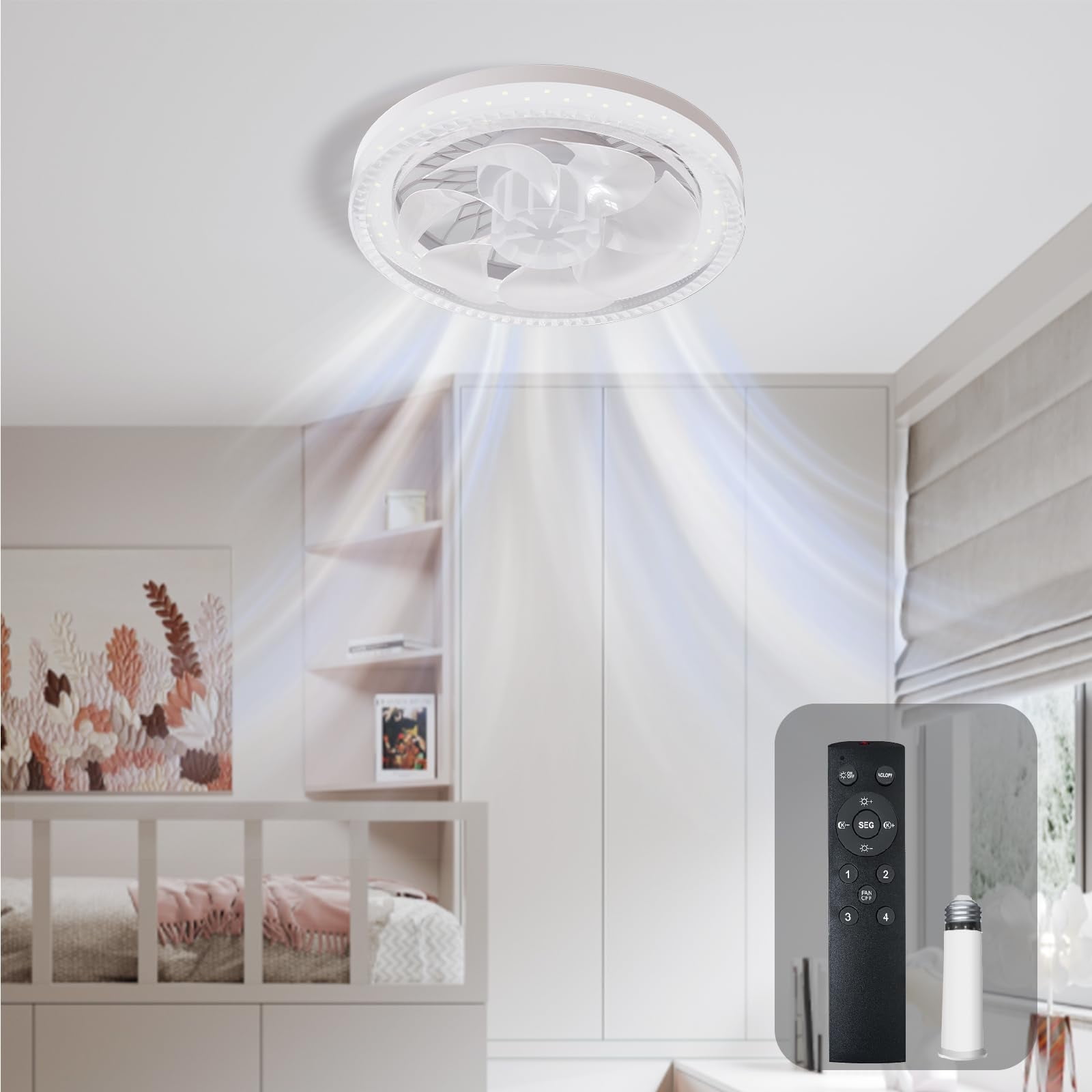 Ceiling Fans with Lights and Remote, E26 Base Low Profile Ceiling Fan ...