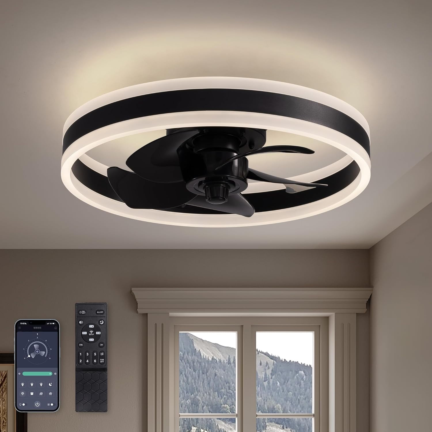 Ceiling Fans with Lights and Remote Flush Mount Black Ceiling Fan with ...