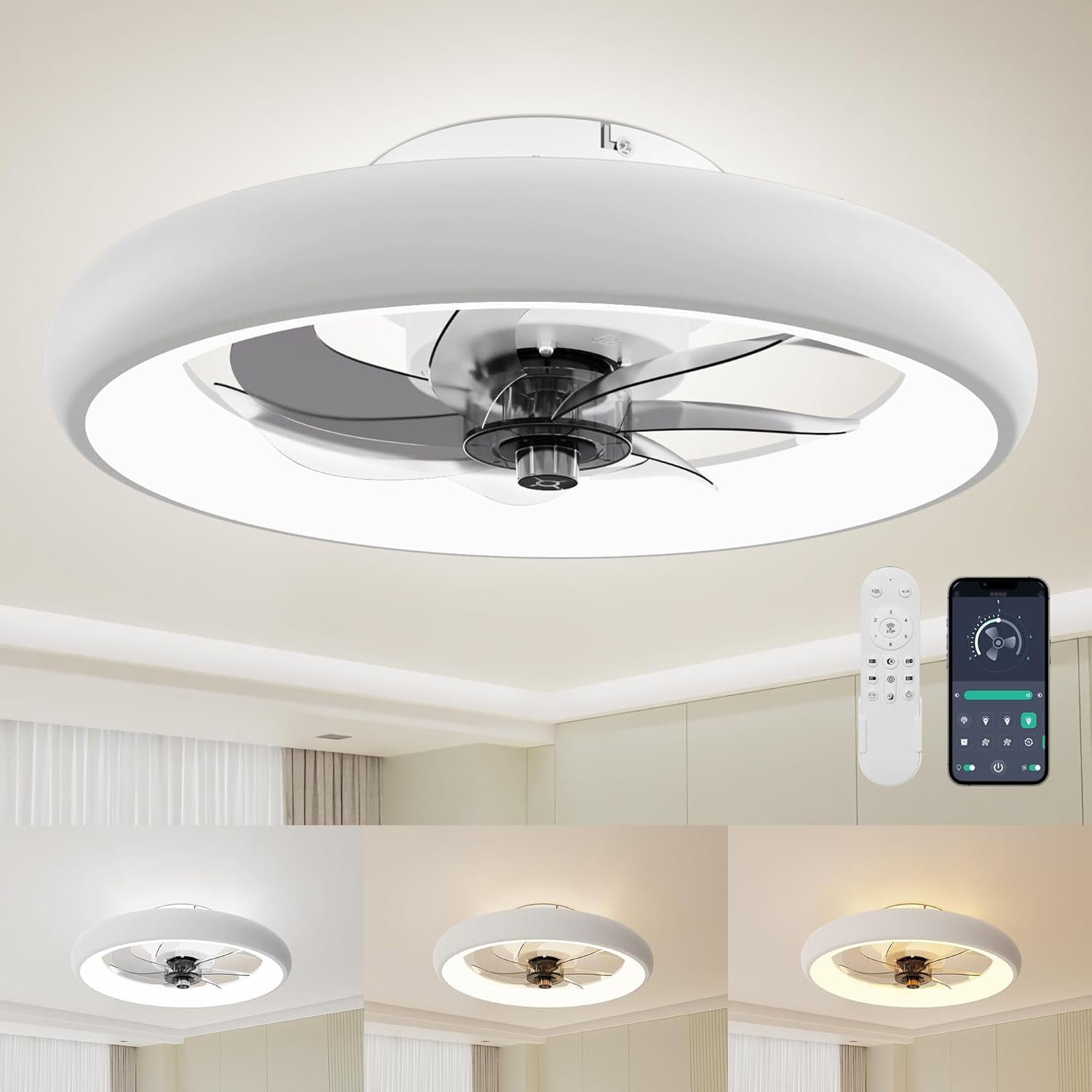 Ceiling Fans with Lights and Remote, Low Profile Ceiling Fan with ...