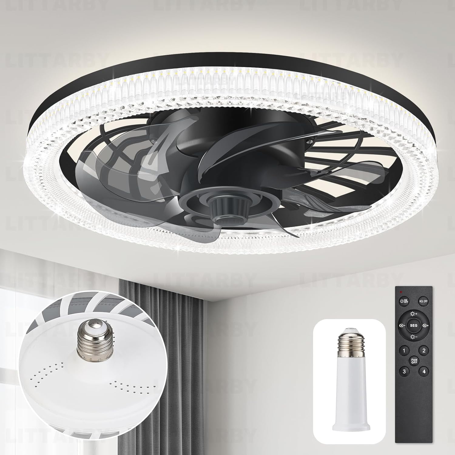 Ceiling Fans with Lights, Socket Fan Light with Remote Control ...