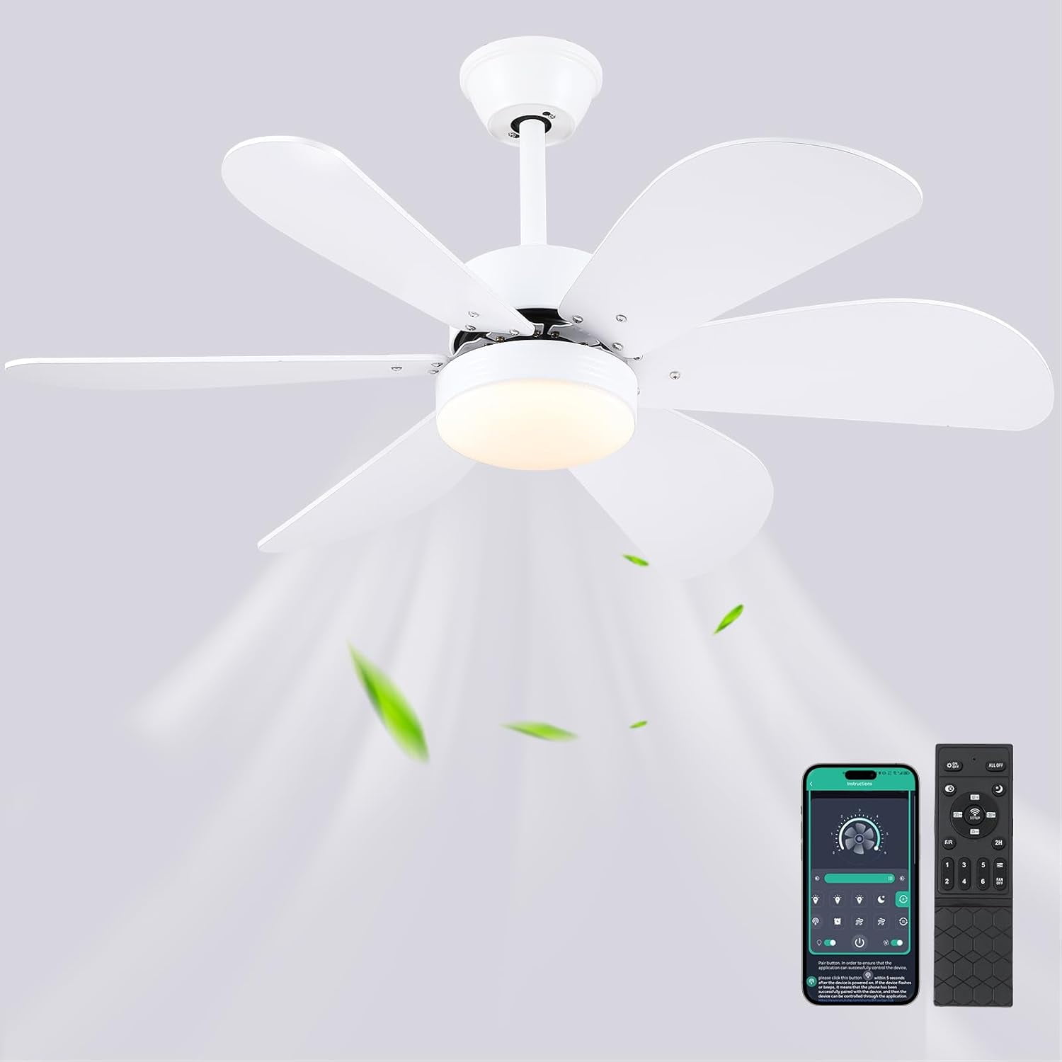 Ceiling Fans with Lights and Remote, 42" White Outdoor Ceiling Fans ...