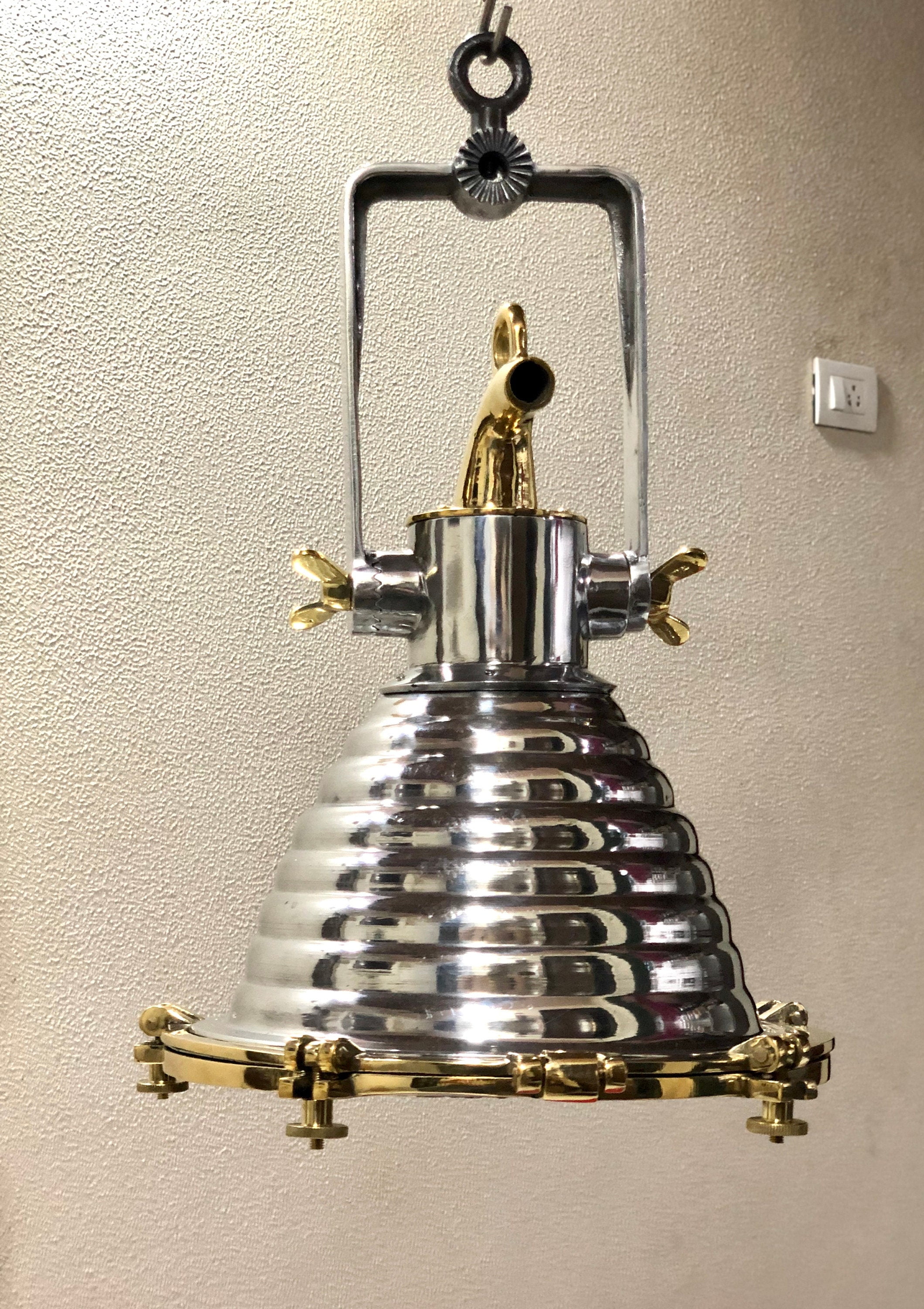 Ceiling Hanging Cargo Marine Style Aluminum & Brass Metal Pendant Light ...