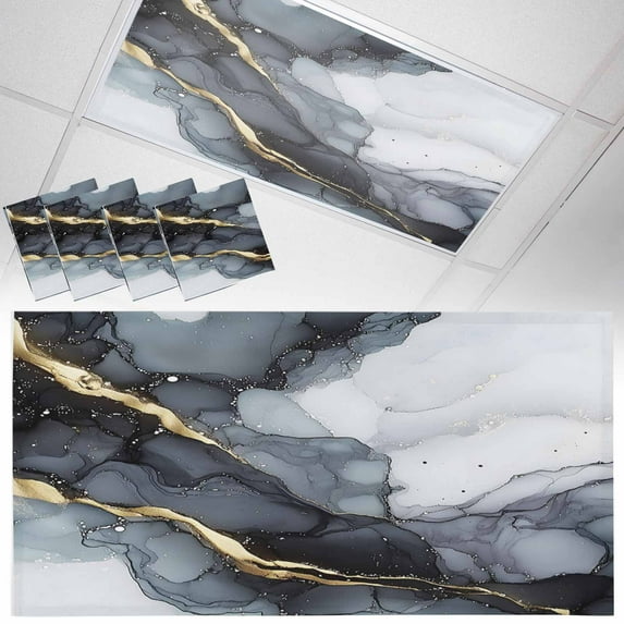 Ceiling Light Cover for Classroom, Black Gold Marble Textured Magnetic ...