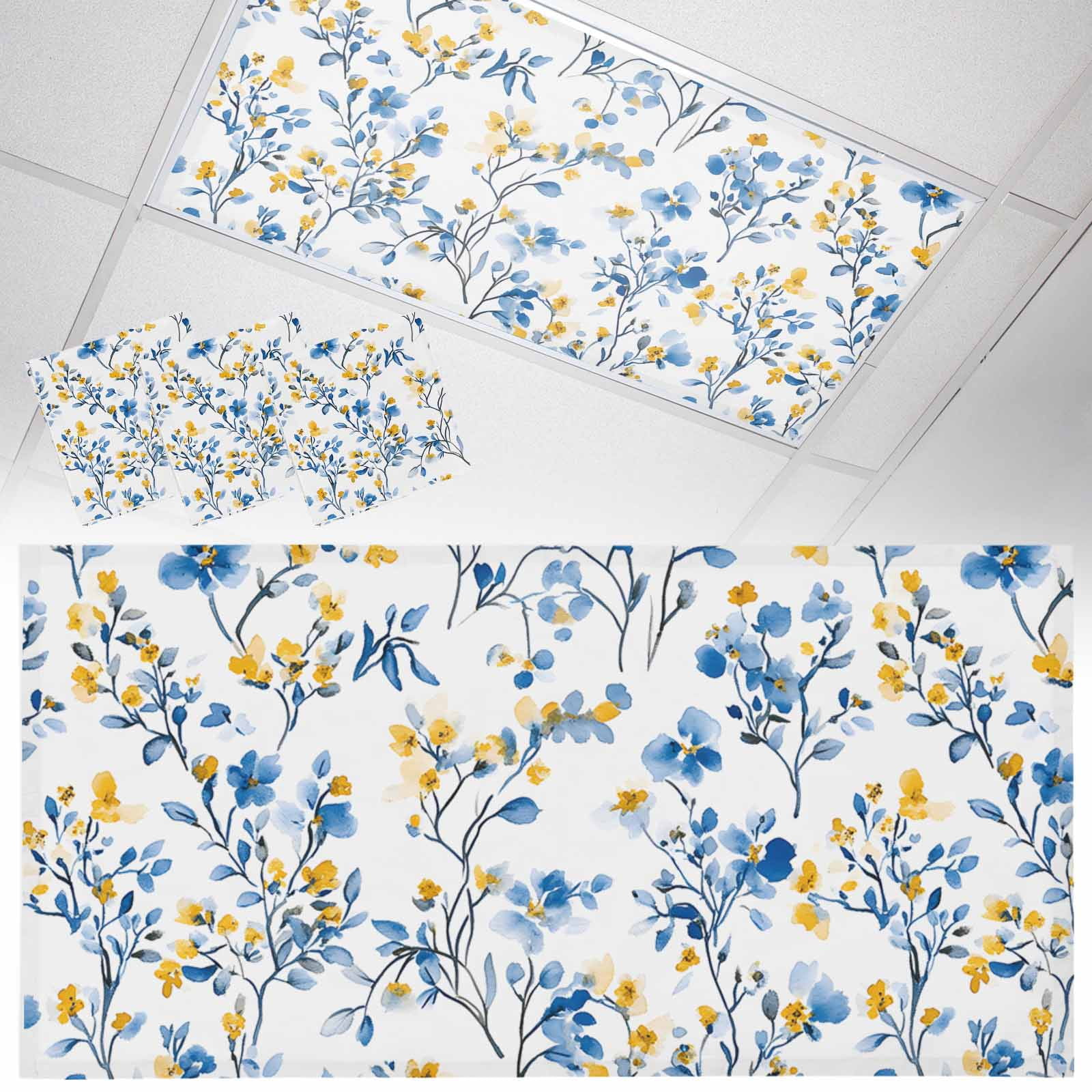 Ceiling Light Cover for Classroom, Blue Yellow Florl Print Magnetic ...