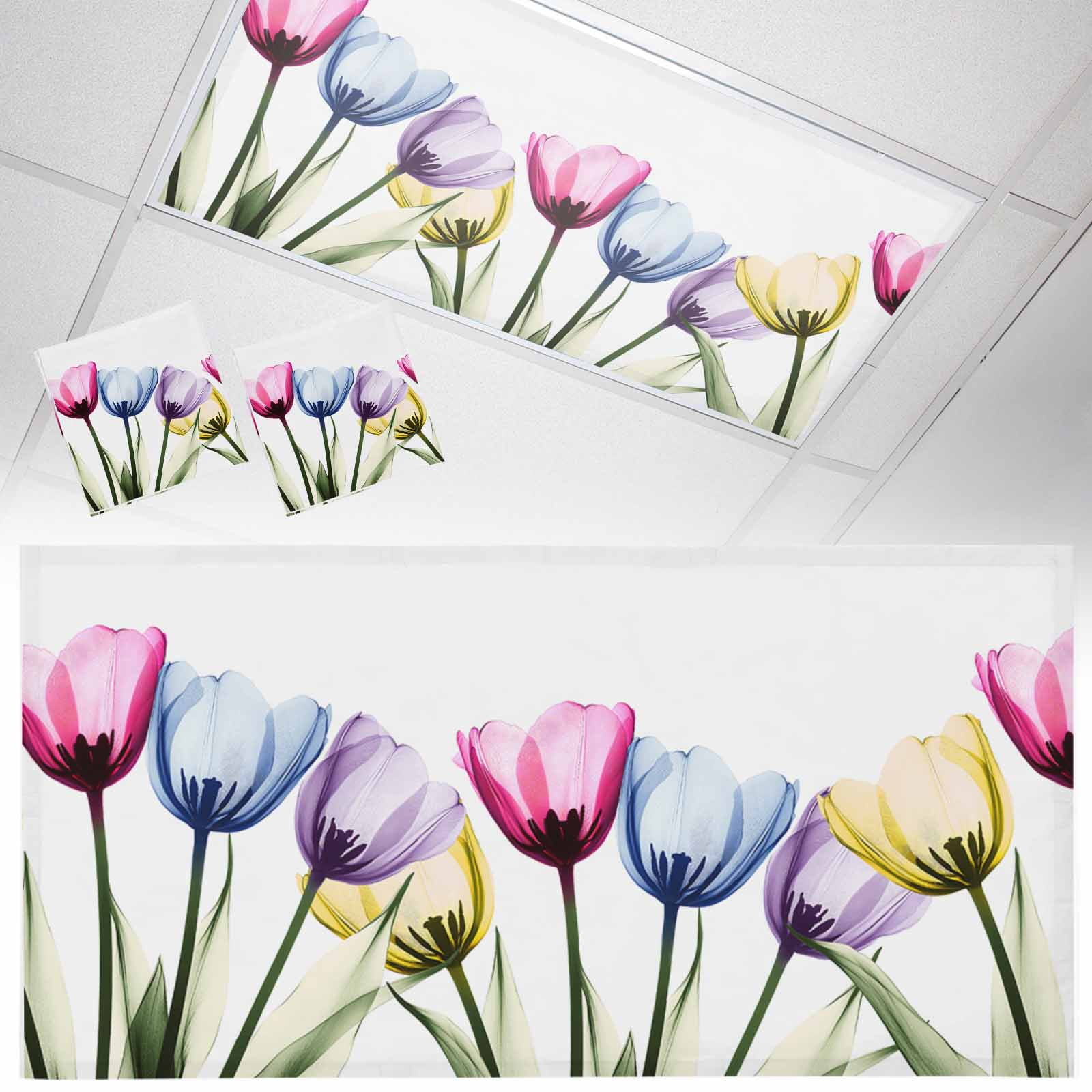Ceiling Light Cover for Classroom, Colorful Tulip Floral Magnetic ...