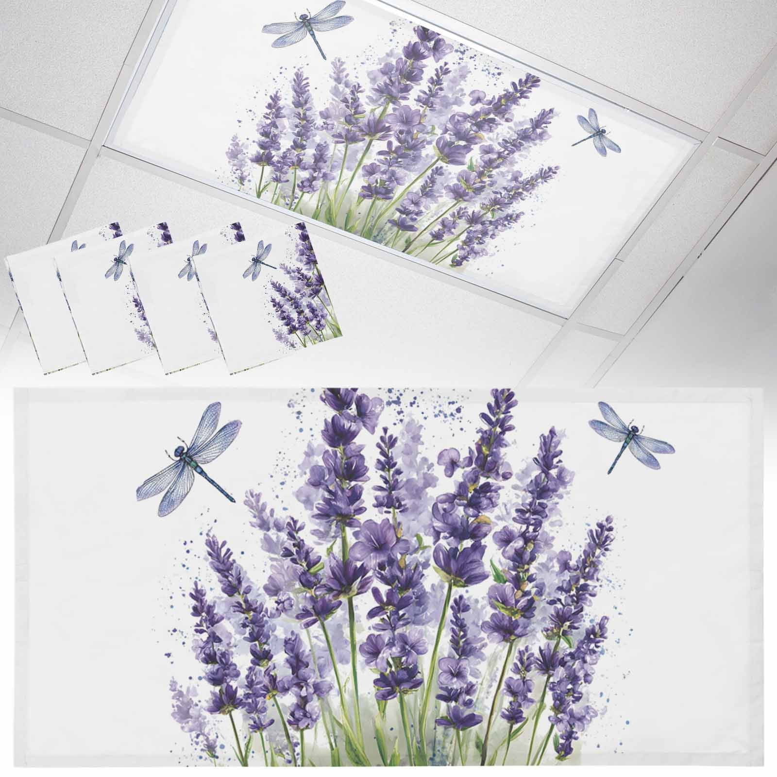 Ceiling Light Cover for Classroom, Lavender Flower Dragonfly Magnetic ...