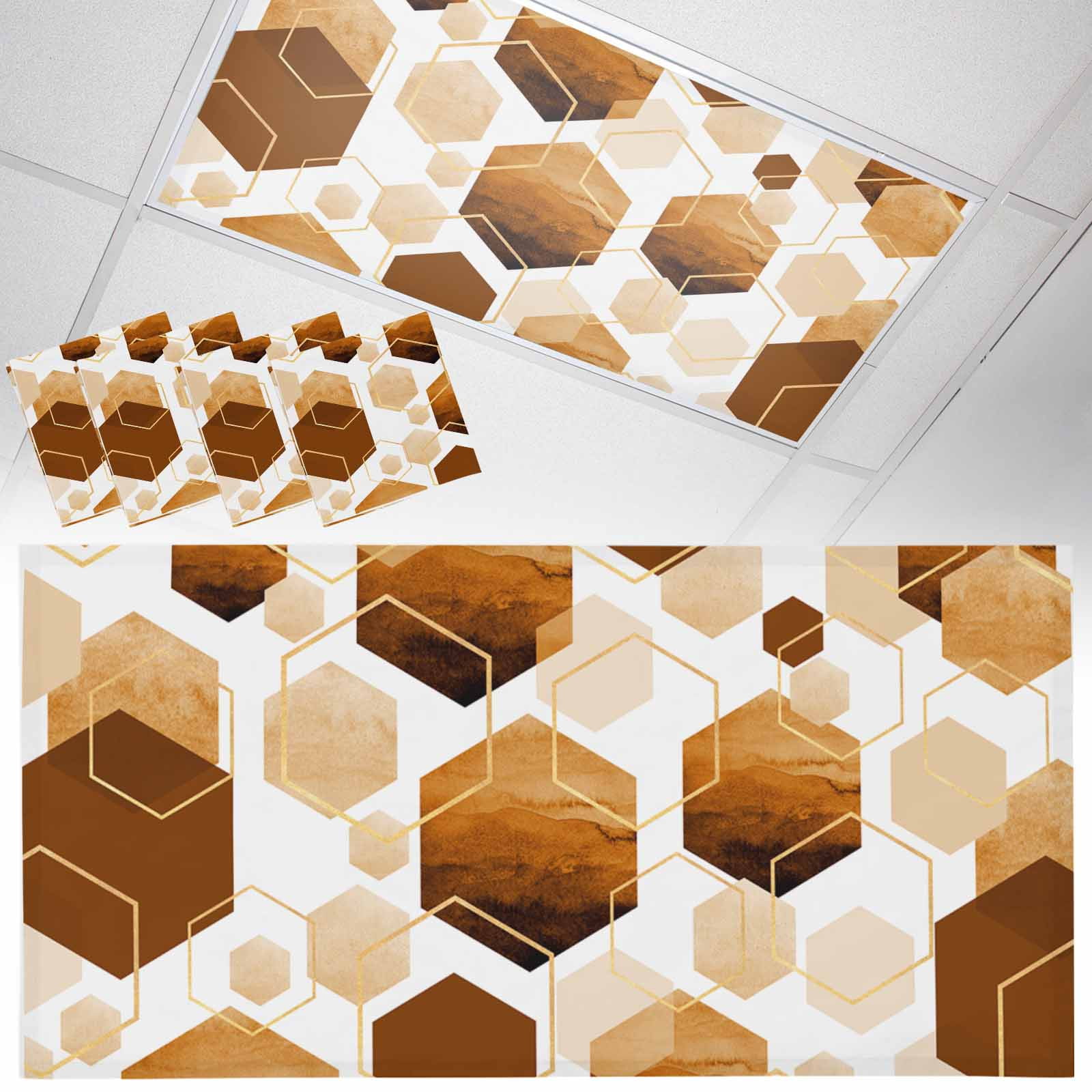 Ceiling Light Cover for Classroom, Orange White Gold Geometric Magnetic ...