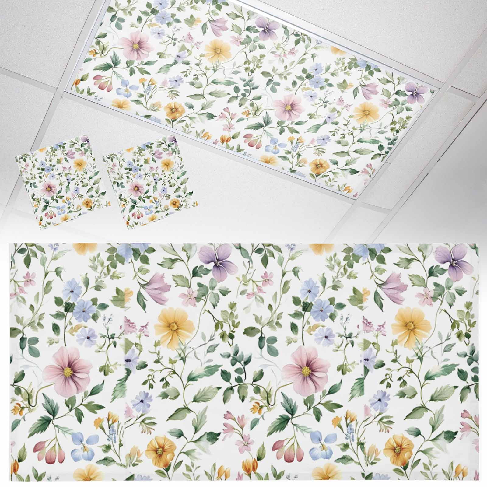 Ceiling Light Cover for Classroom, Pastel Watercolor Floral Leaf ...