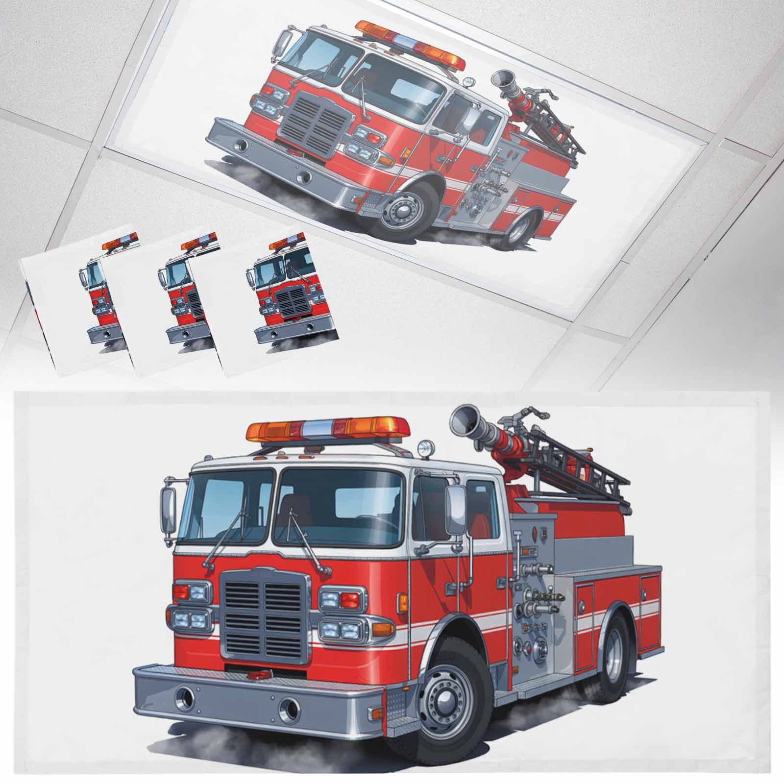 Ceiling Light Cover for Classroom, Red Fire Trucks Magnetic Fluorescent ...