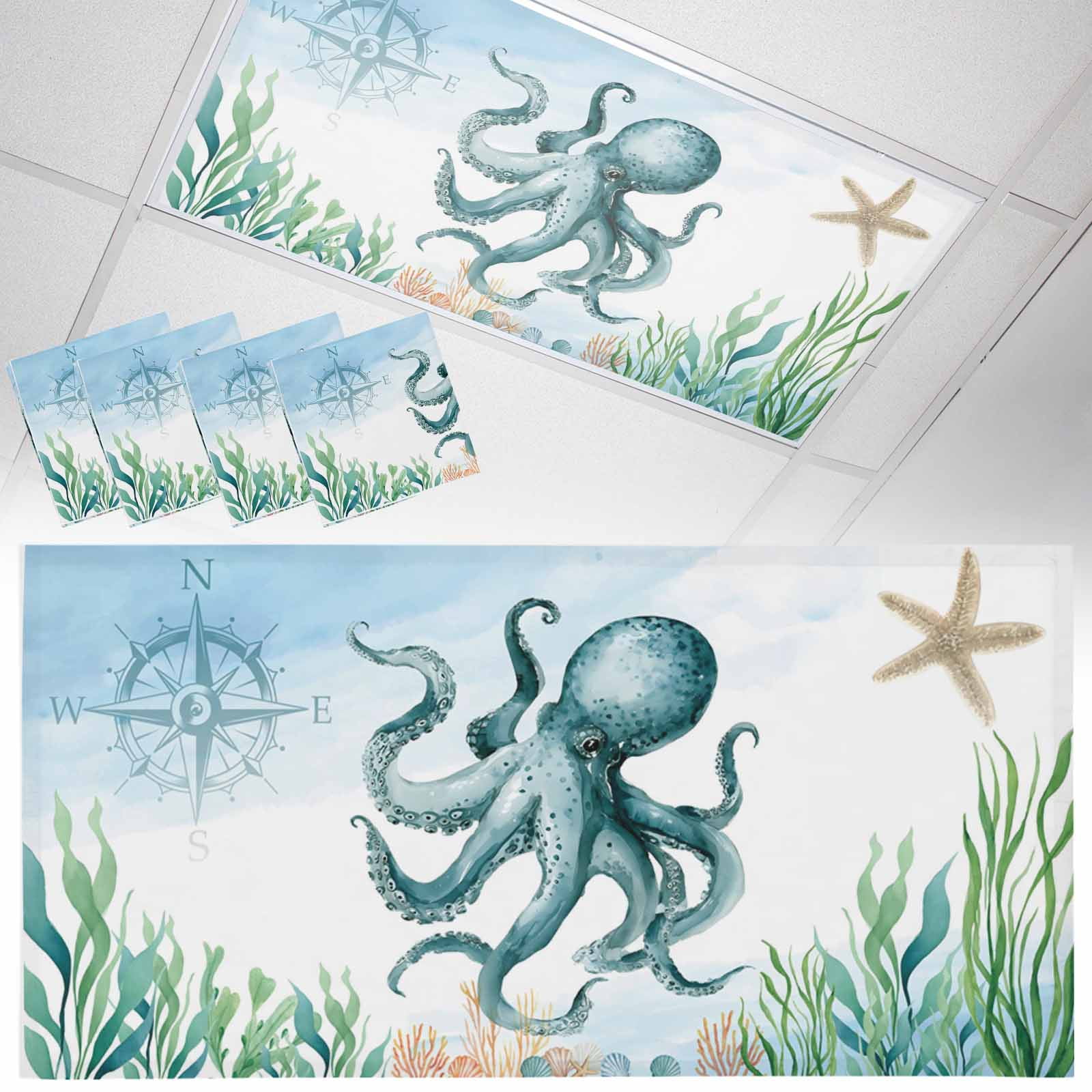 Ceiling Light Cover for Classroom, Sea Octopus Compass Magnetic ...