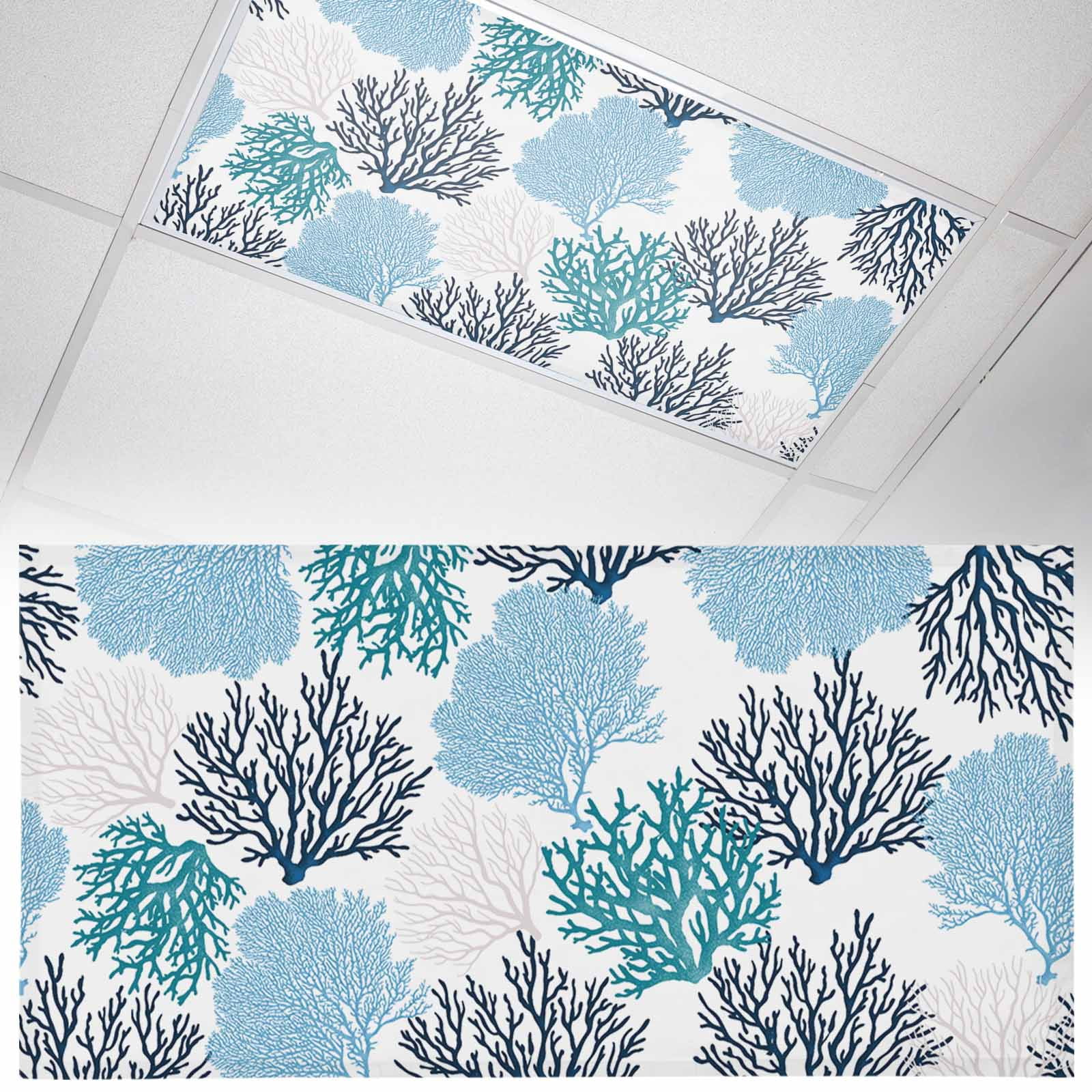 Ceiling Light Cover for Classroom, Teal Blue Coral Magnetic Fluorescent ...