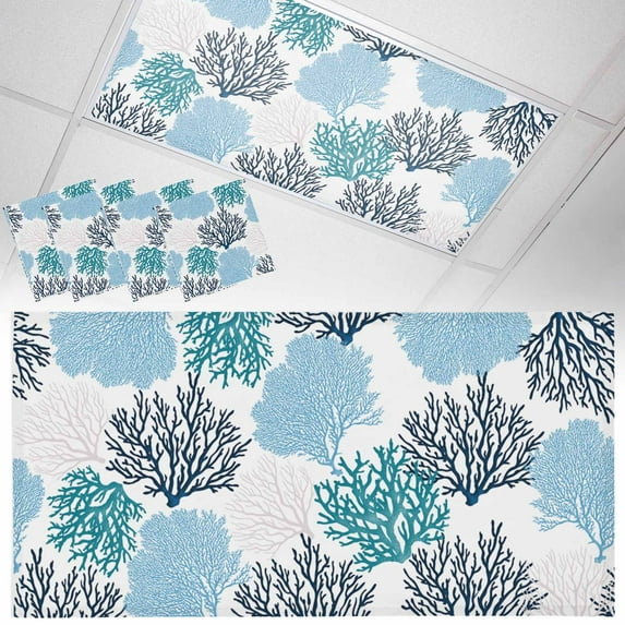 Ceiling Light Cover for Classroom, Teal Blue Coral Magnetic Fluorescent ...