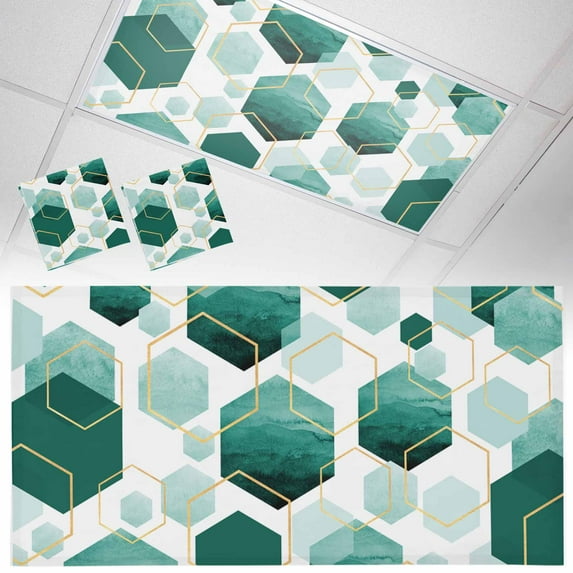 Ceiling Light Cover for Classroom, Teal White Gold Geometric Magnetic ...