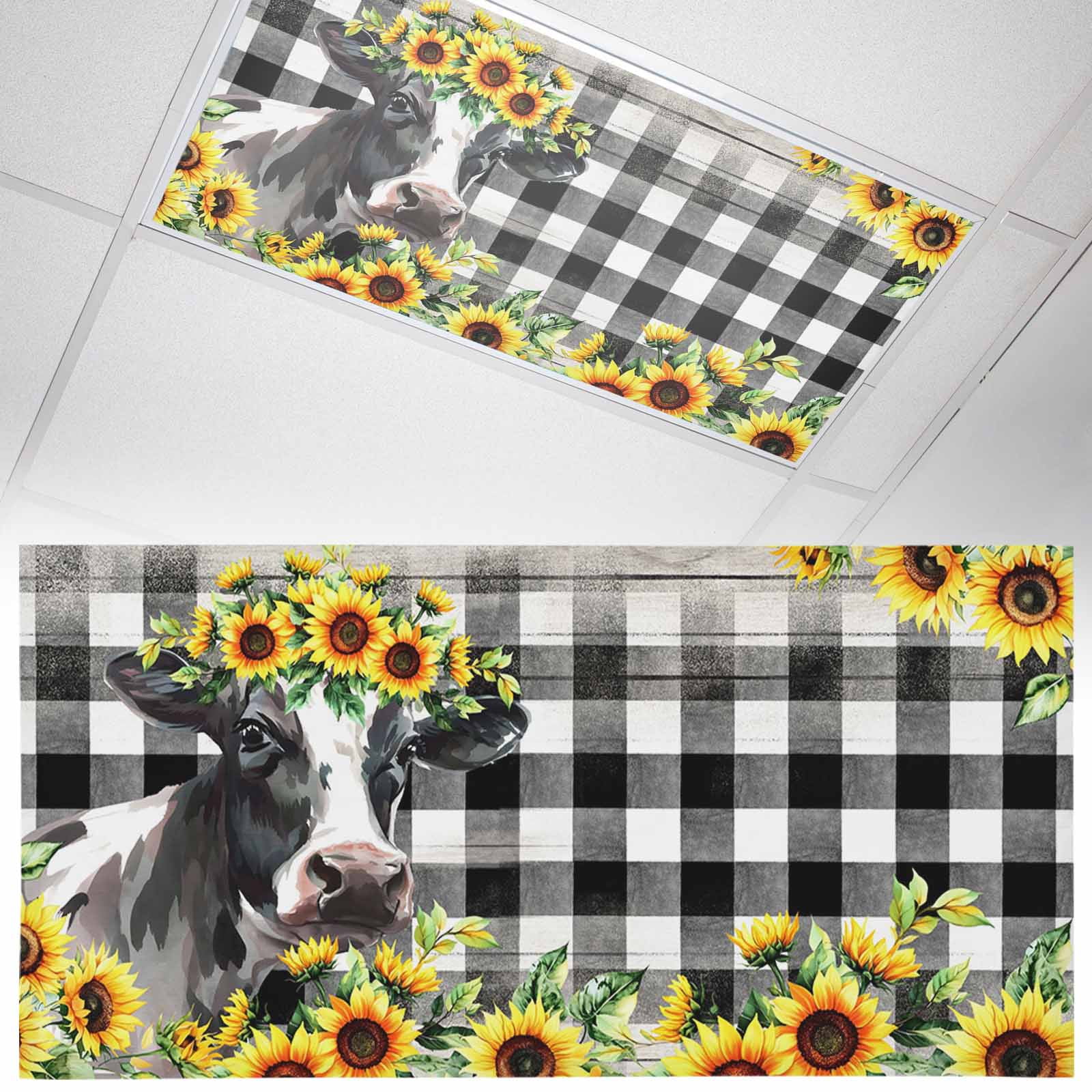 Ceiling Light Cover for Classroom, Yellow Sunflower Cow Farmhouse ...