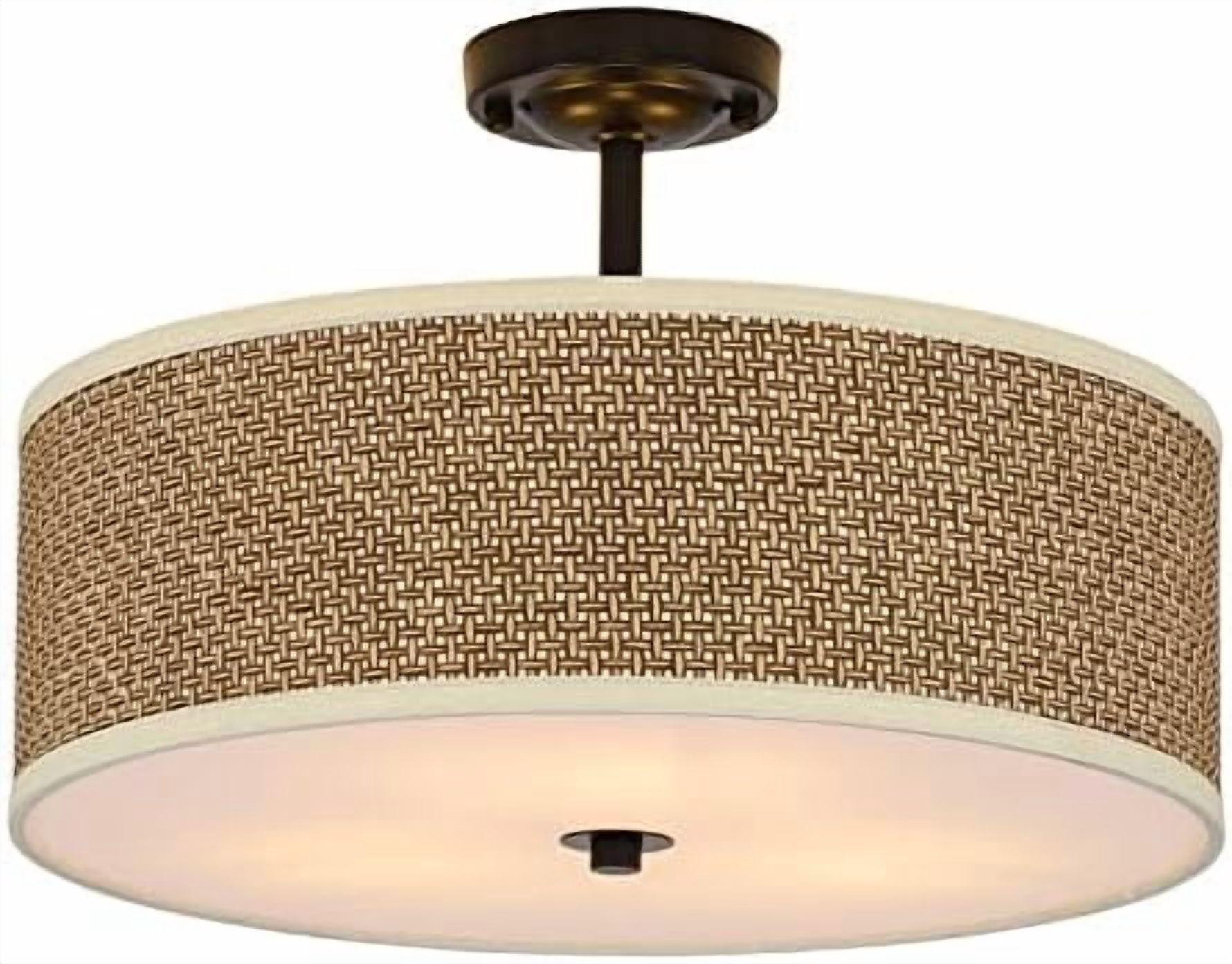 Ceiling Light Fixture with Fabric & Acrylic Double Drum Shade Mid ...