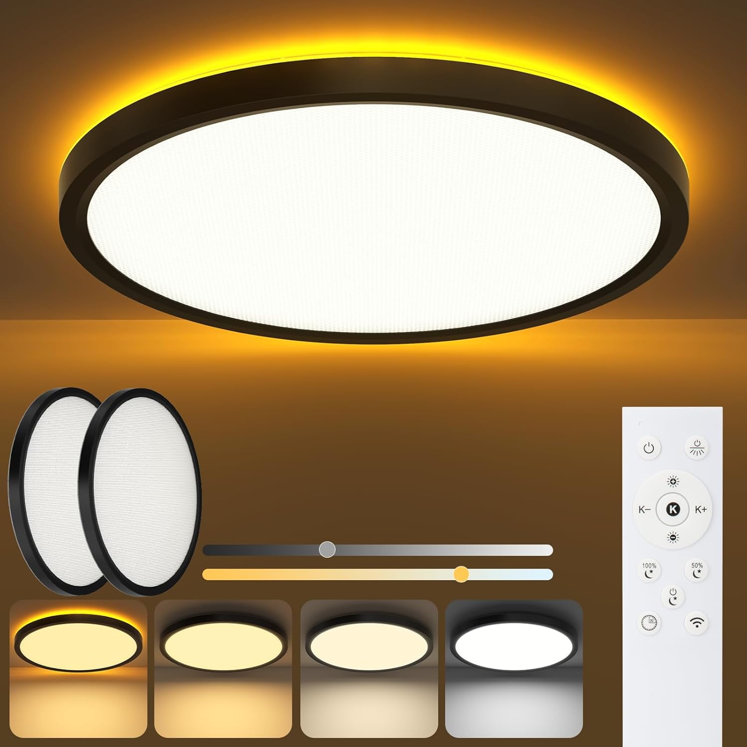 Ceiling Light Fixture with Night Light by Remote Control,12 Inch Flush ...