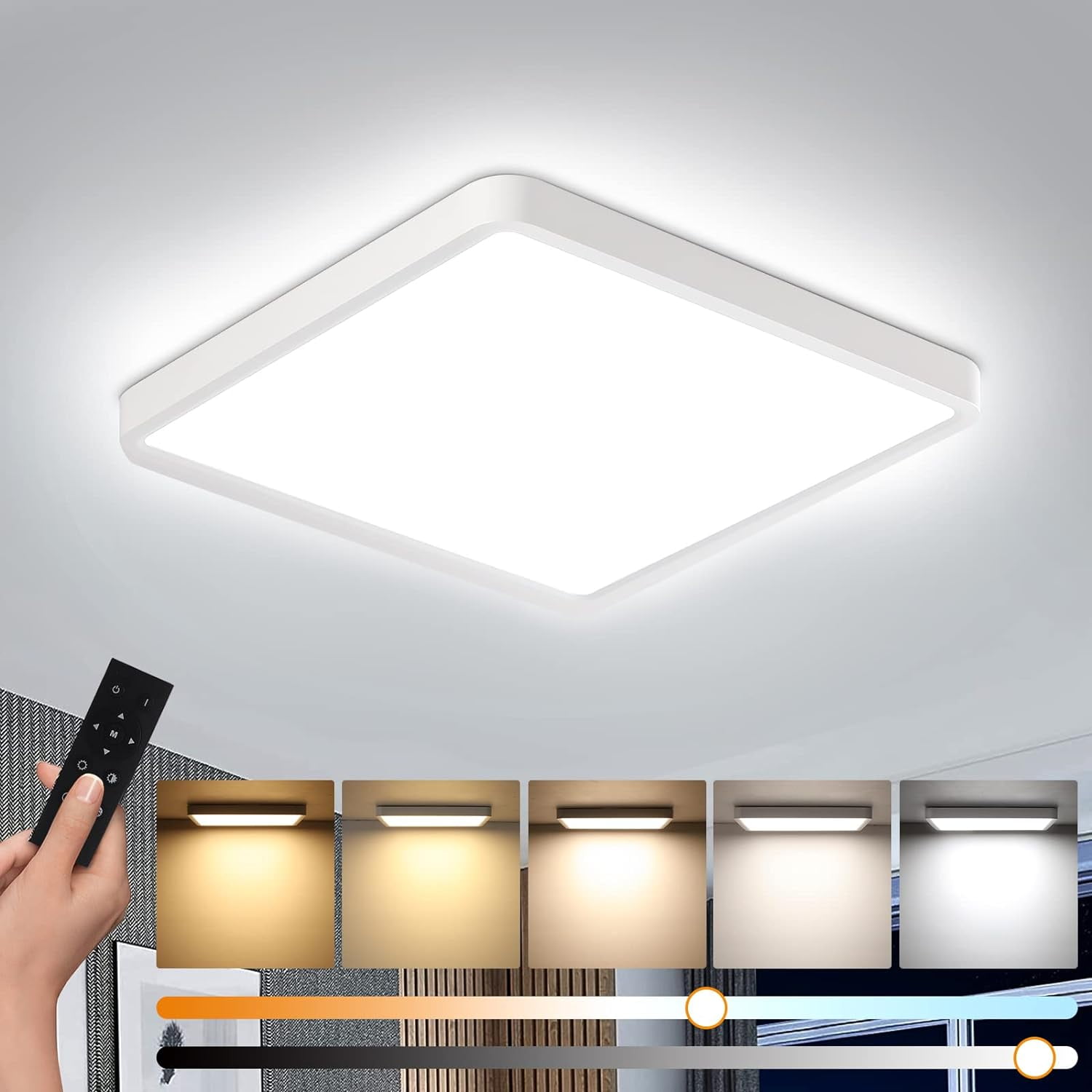 Ceiling Light Fixture with Remote Control, 12Inch 36W Flush Mount Close ...