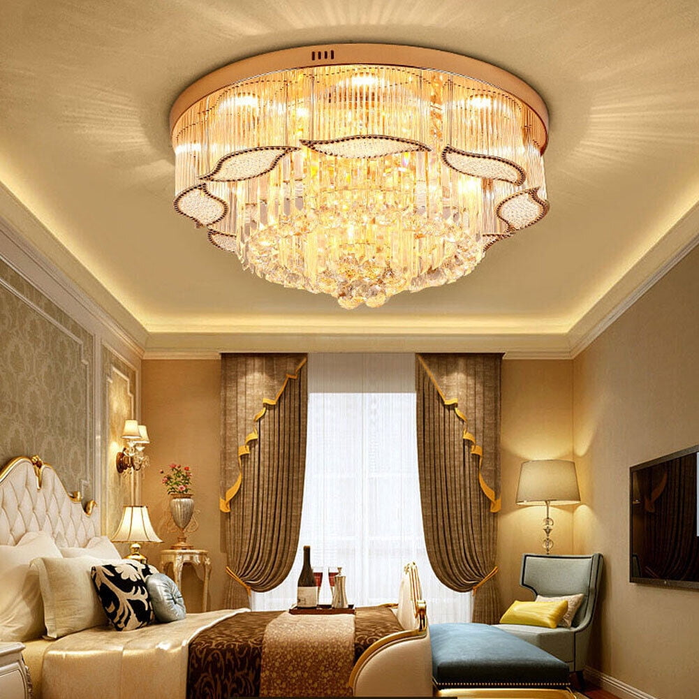 Ceiling Light Luxury Crystal Flush Mount Chandelier Dimmable Lamp LED 3 Colors Luxury Crystal ...