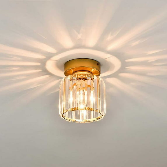Ceiling Light, Modern Gold Crystal Ceiling Light, E26 Semi Flush Mount ...