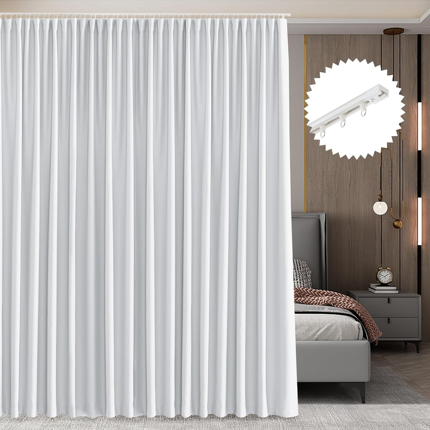 Ceiling Mount Room Divider Curtain Set with Track for Bedroom, Living ...