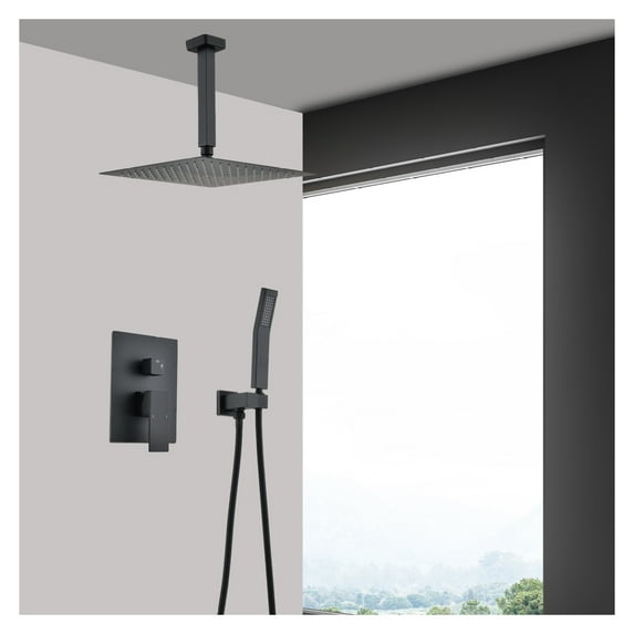 Ceiling Mount Shower System with Handheld, 16" Rain Shower Head, Matte ...