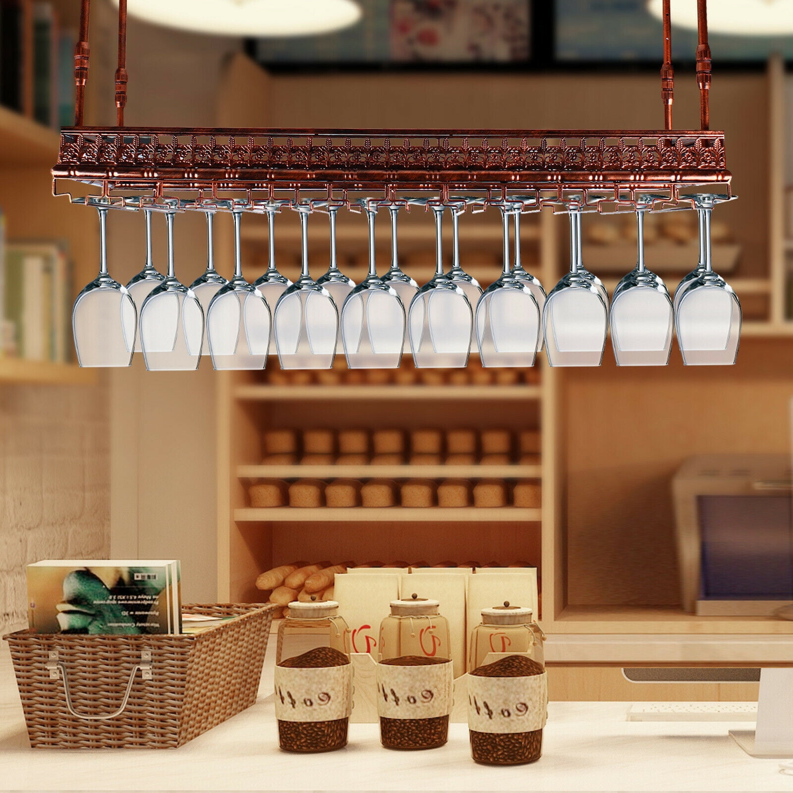 Ceiling-Mounted 48 Goblet Bar Wine Rack Restaurant - Walmart.com