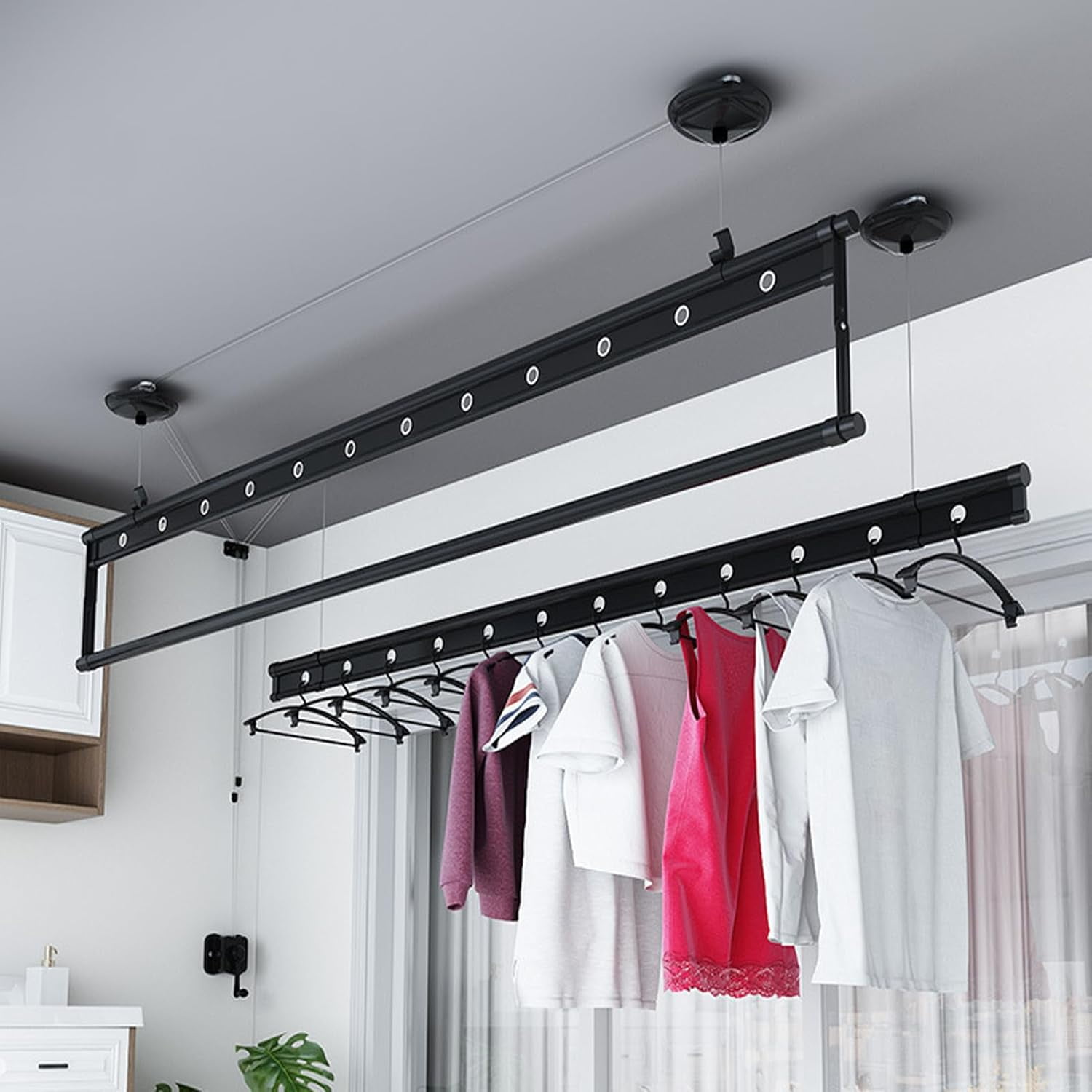 Ceiling Mounted Clothes Drying Rack, Three Rod Lifting Airer Dryer for ...