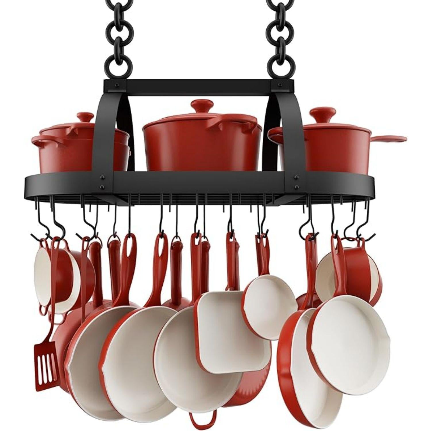 Ceiling Pot Rack 34-Inch Hanging Pot Rack for Kitchen Oval Pot and Pan ...