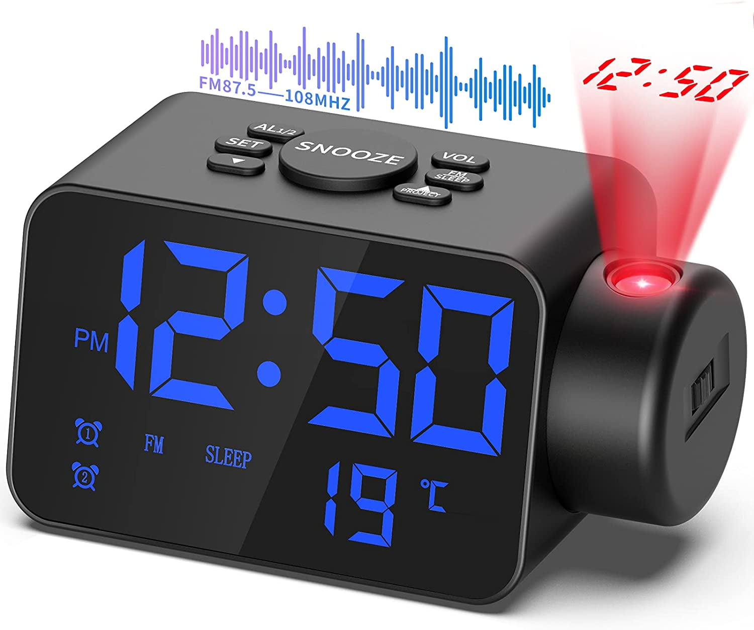Ceiling Projection Alarm Clock Radio, FM Alarm Clock with Ceiling ...