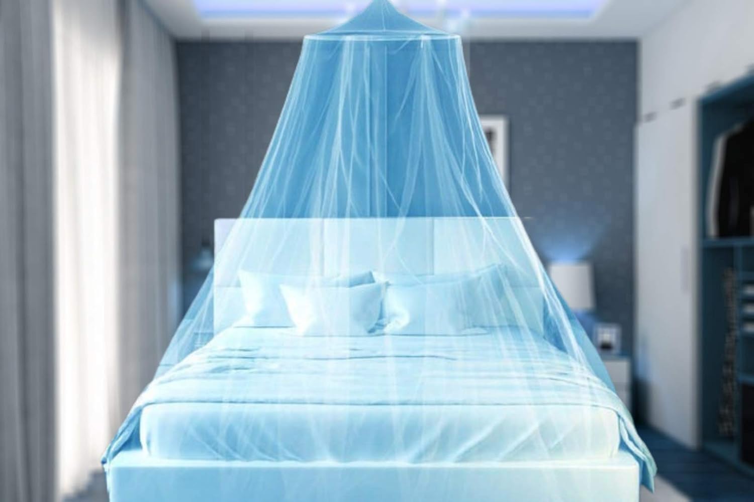 Ceiling Round Polyster Double Bad Foldable Mosquito Net ColorAqua ...