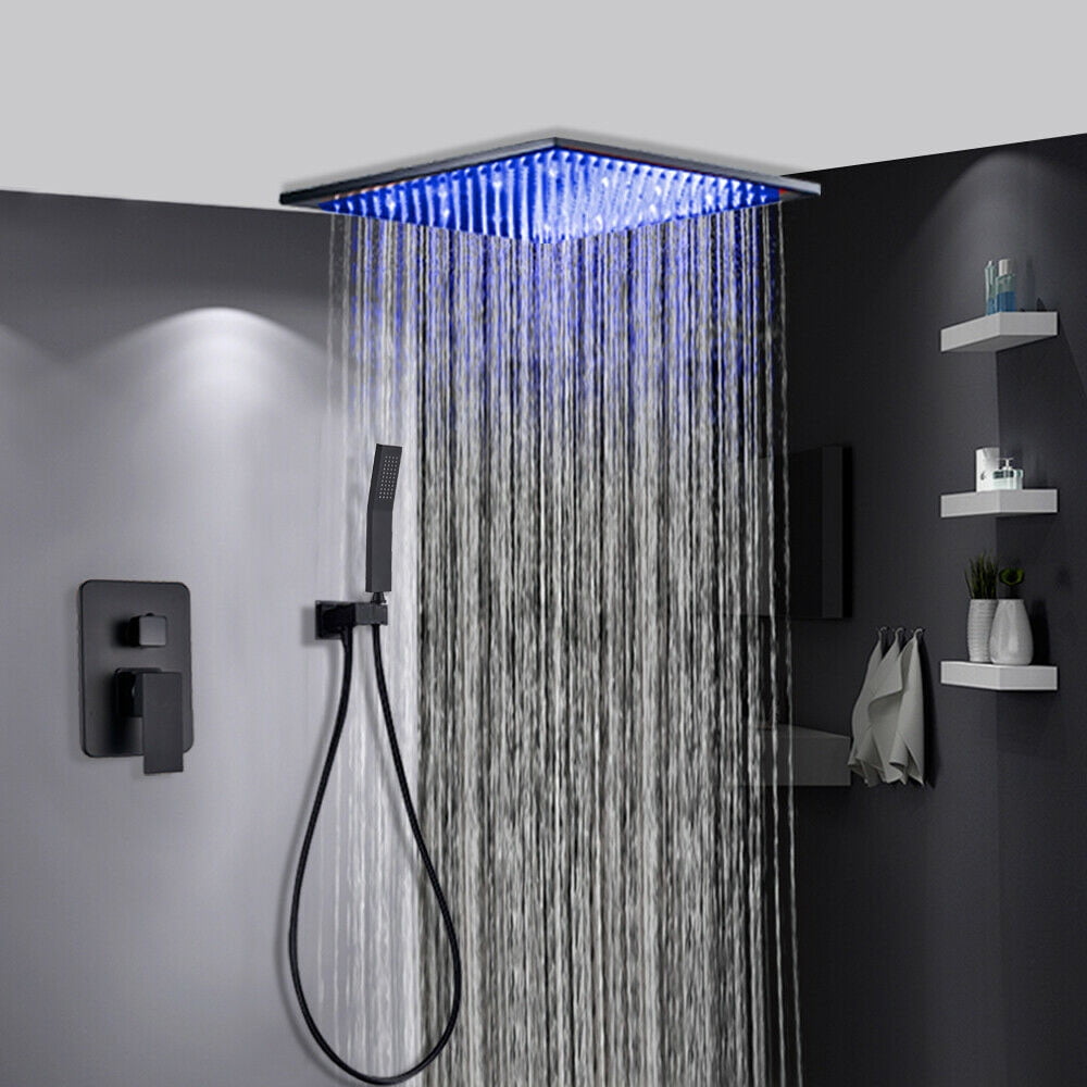 Ceiling Shower System LED Rainfall Shower Faucet Set Bathroom 16 Inch ...