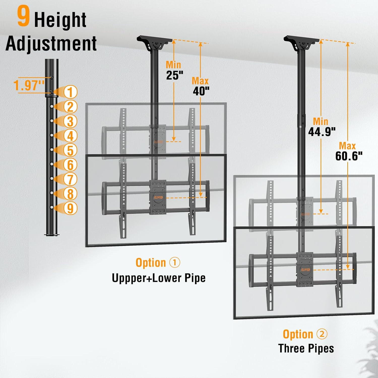 Ceiling TV Mount for Most 37-75 Inch TVs, Height Adjustable Full Motion ...