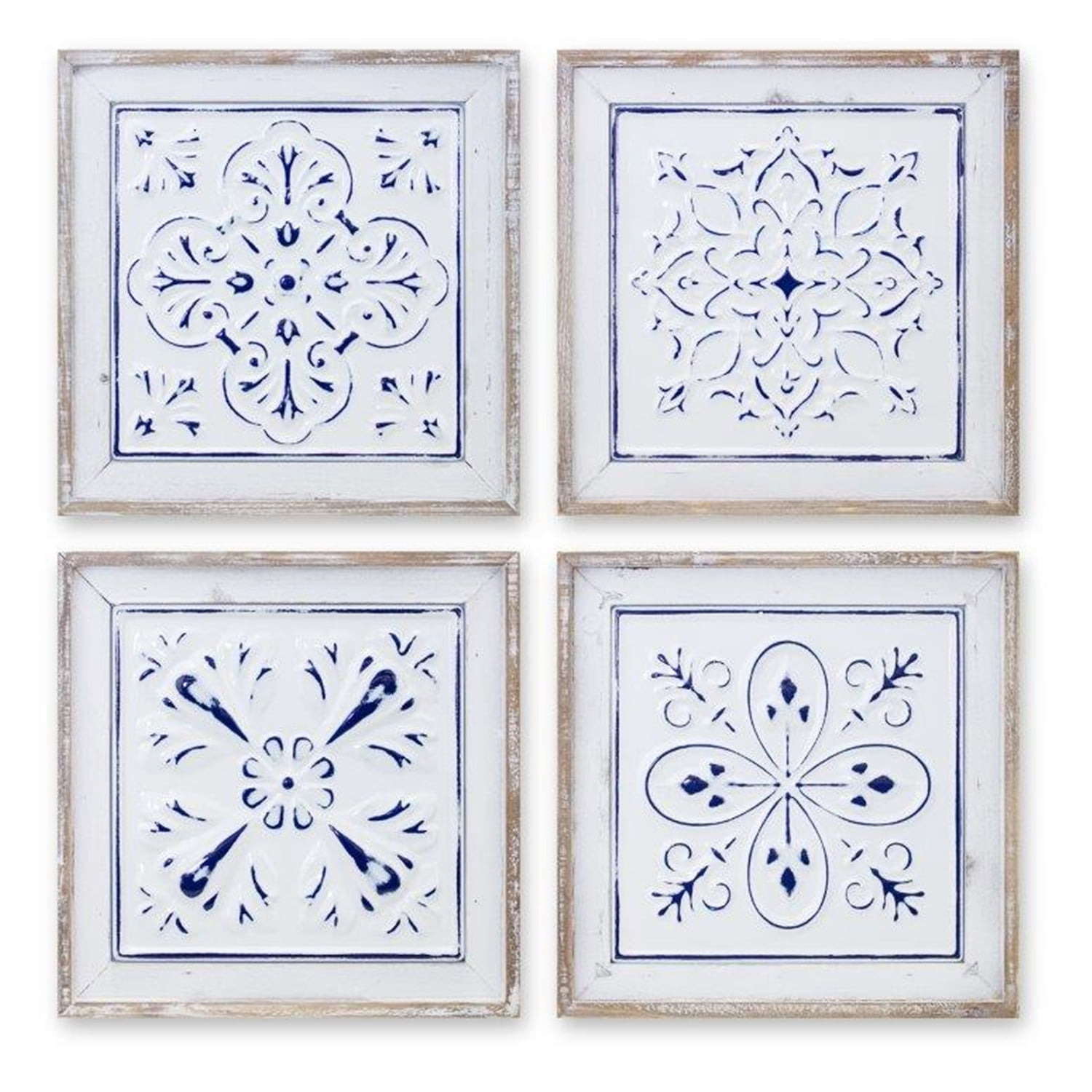 Melrose International Ceiling Tile Plaque (Set of 4) 10.5"SQ Iron/Wood ...